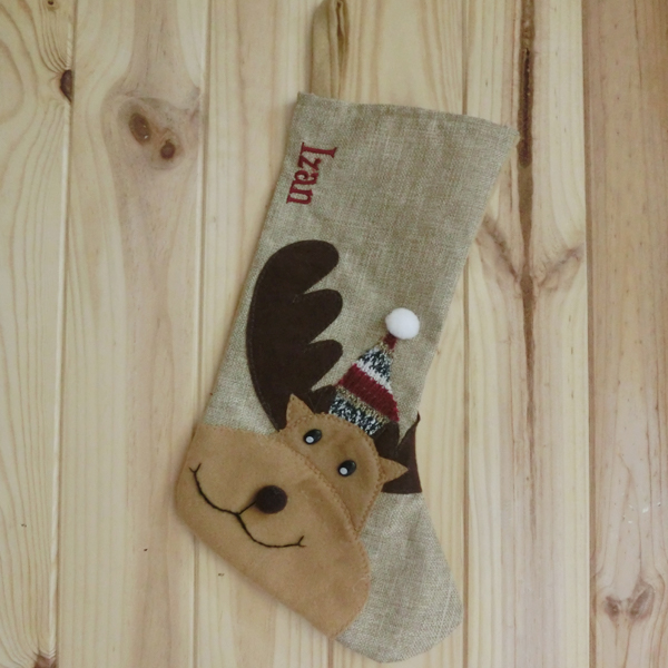 Calcetín Reno navideño personalizado con el nombre.